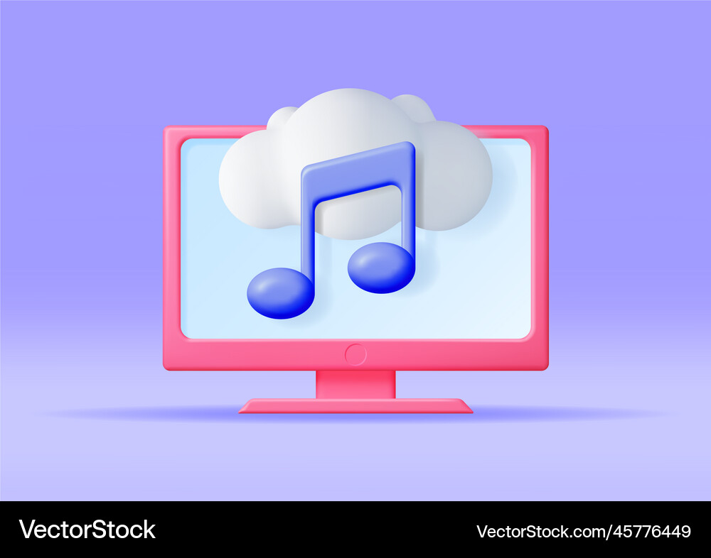 3d music cloud note in computer Royalty Free Vector Image