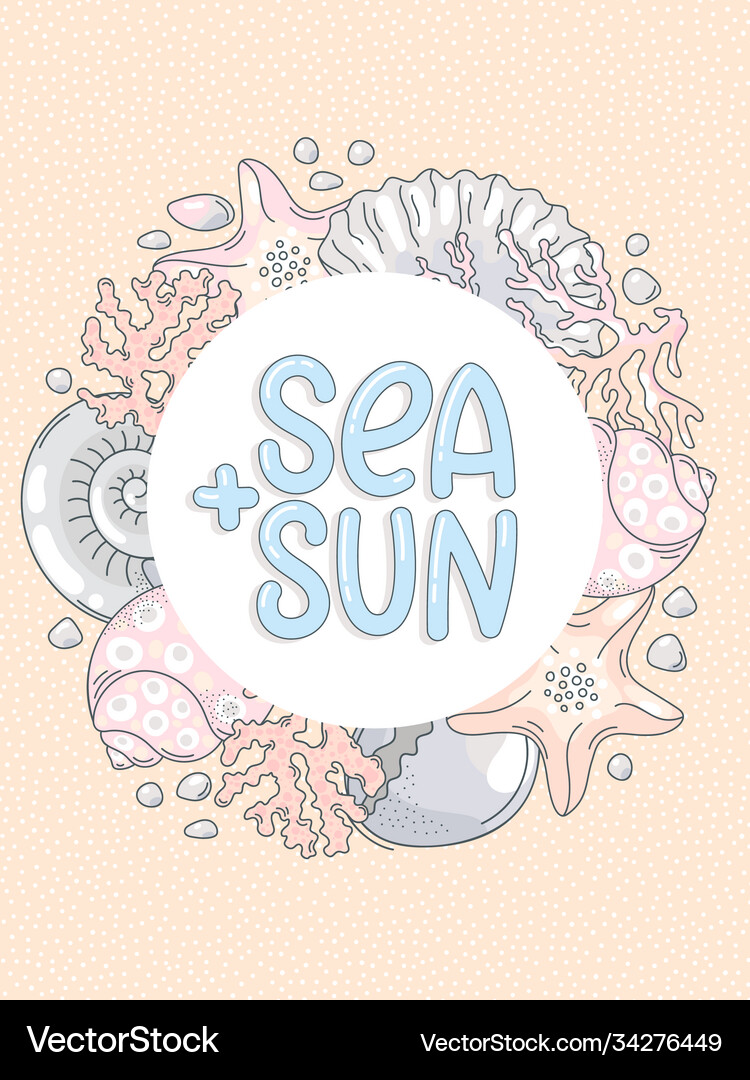 Card with sea creatures and hand-drawn lettering Vector Image