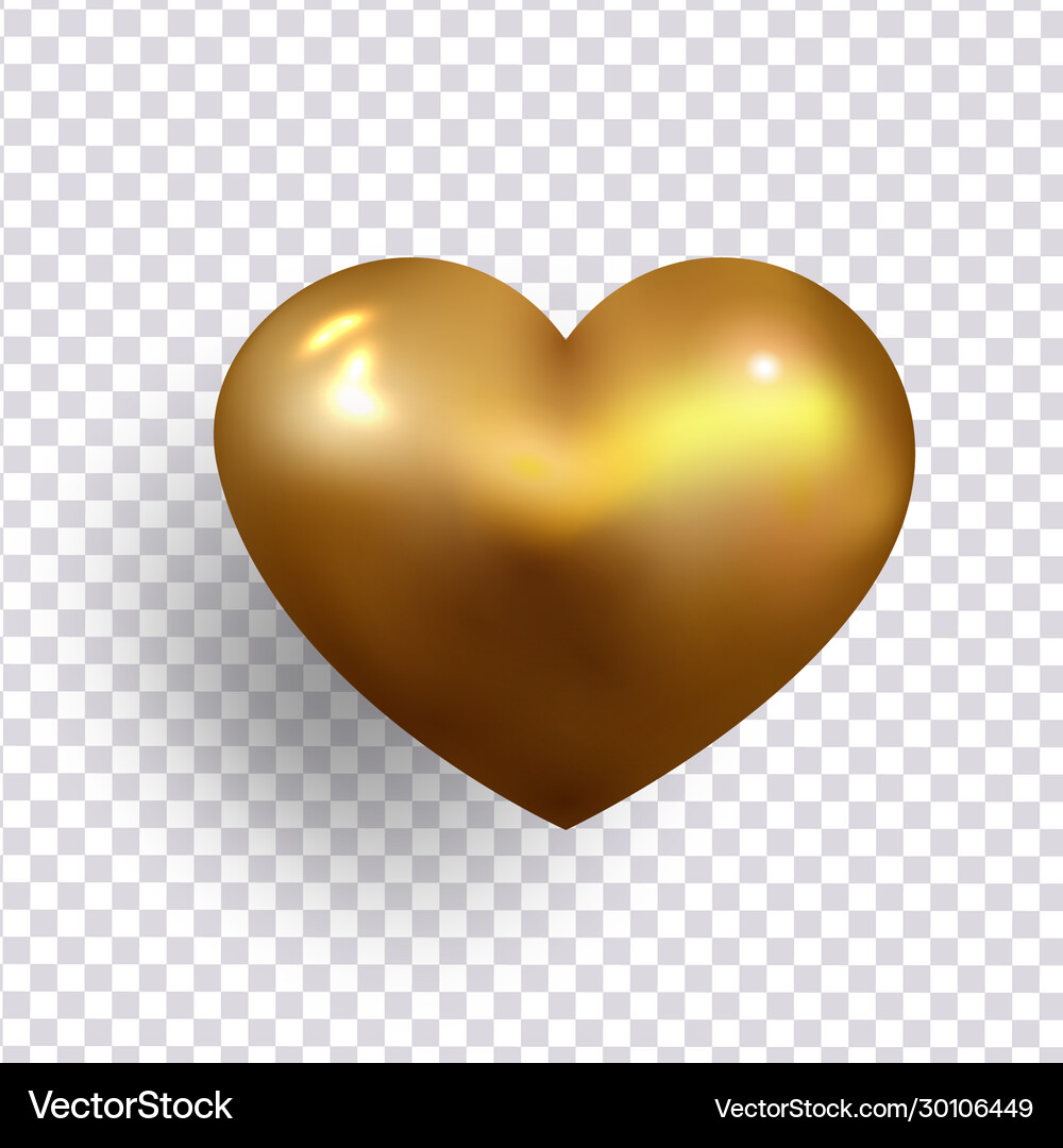 Gold heart realistic decoration 3d object Vector Image