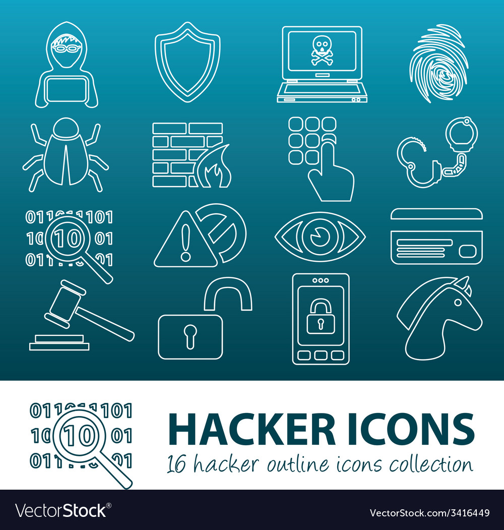 Hacker outline icons Royalty Free Vector Image