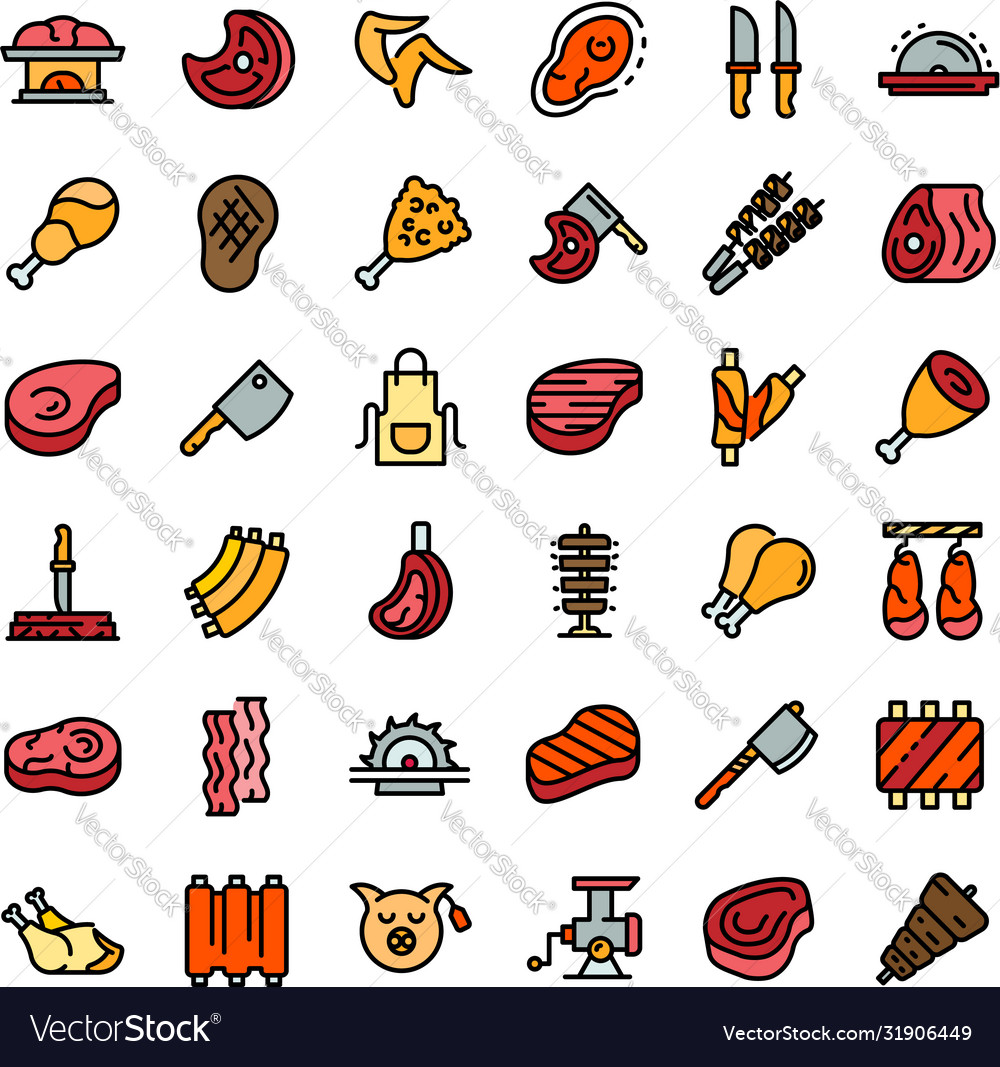 Meat icons set line color Royalty Free Vector Image Meat icons set line color Royalty Free Vector Image
