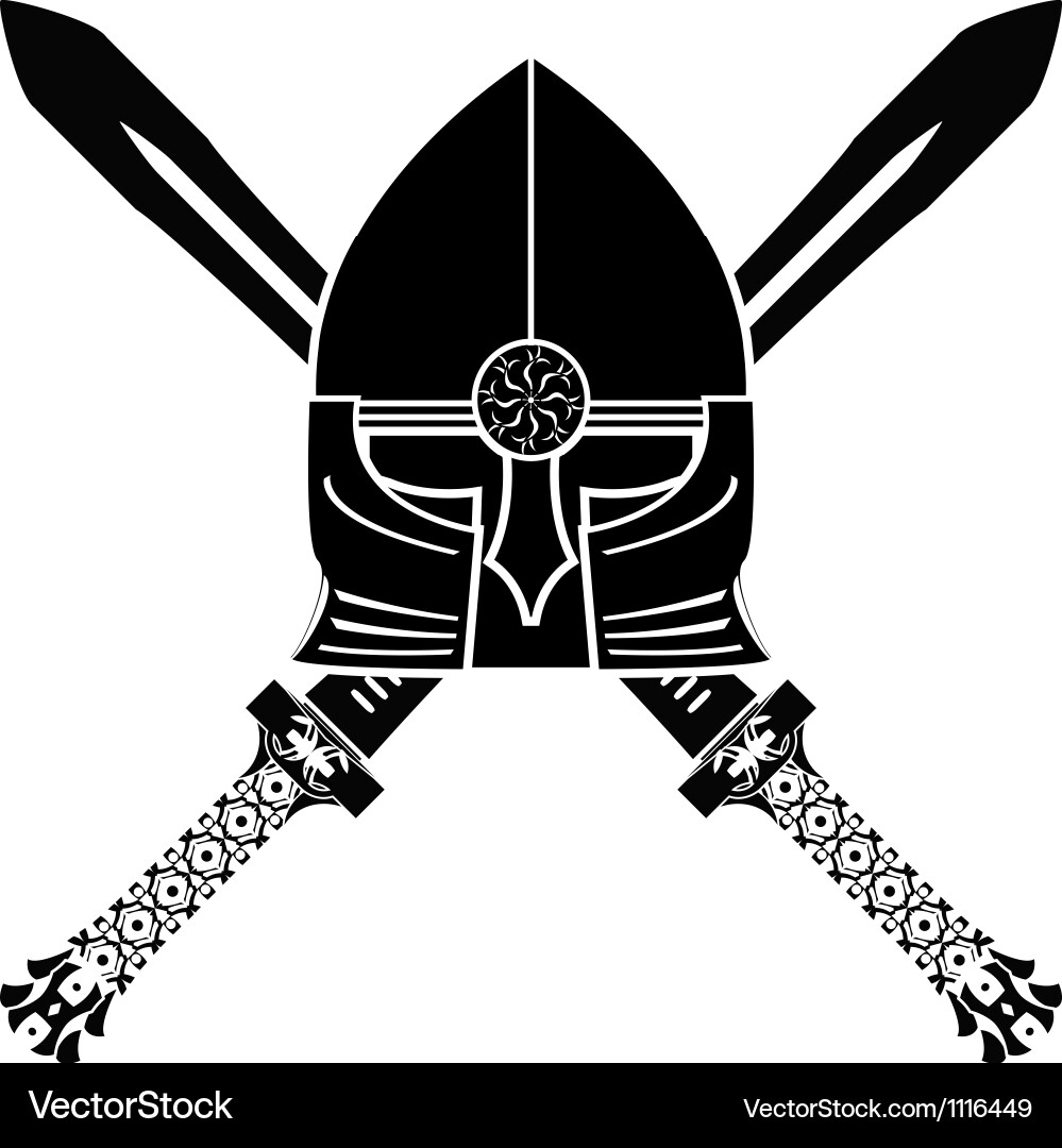Medieval helmet and swords Royalty Free Vector Image