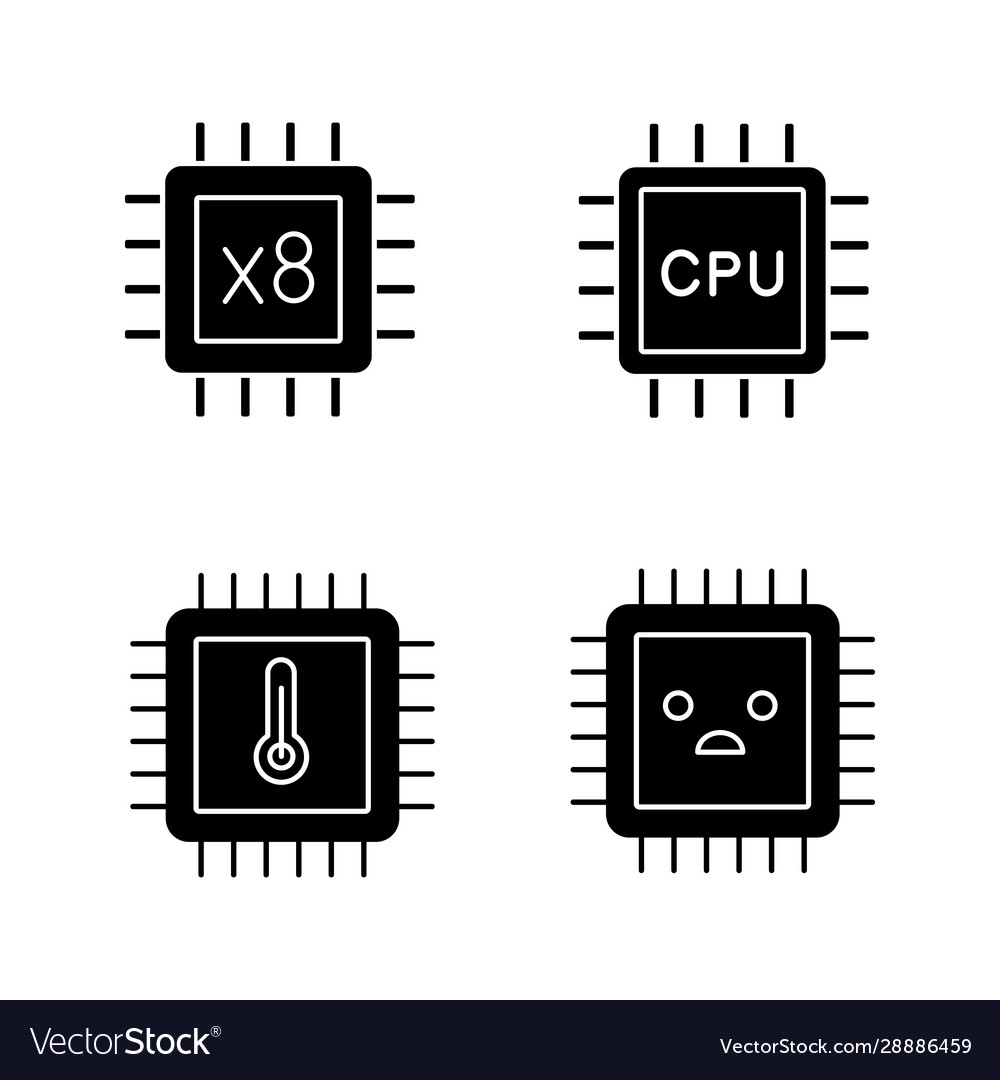 Processors glyph icons set Royalty Free Vector Image