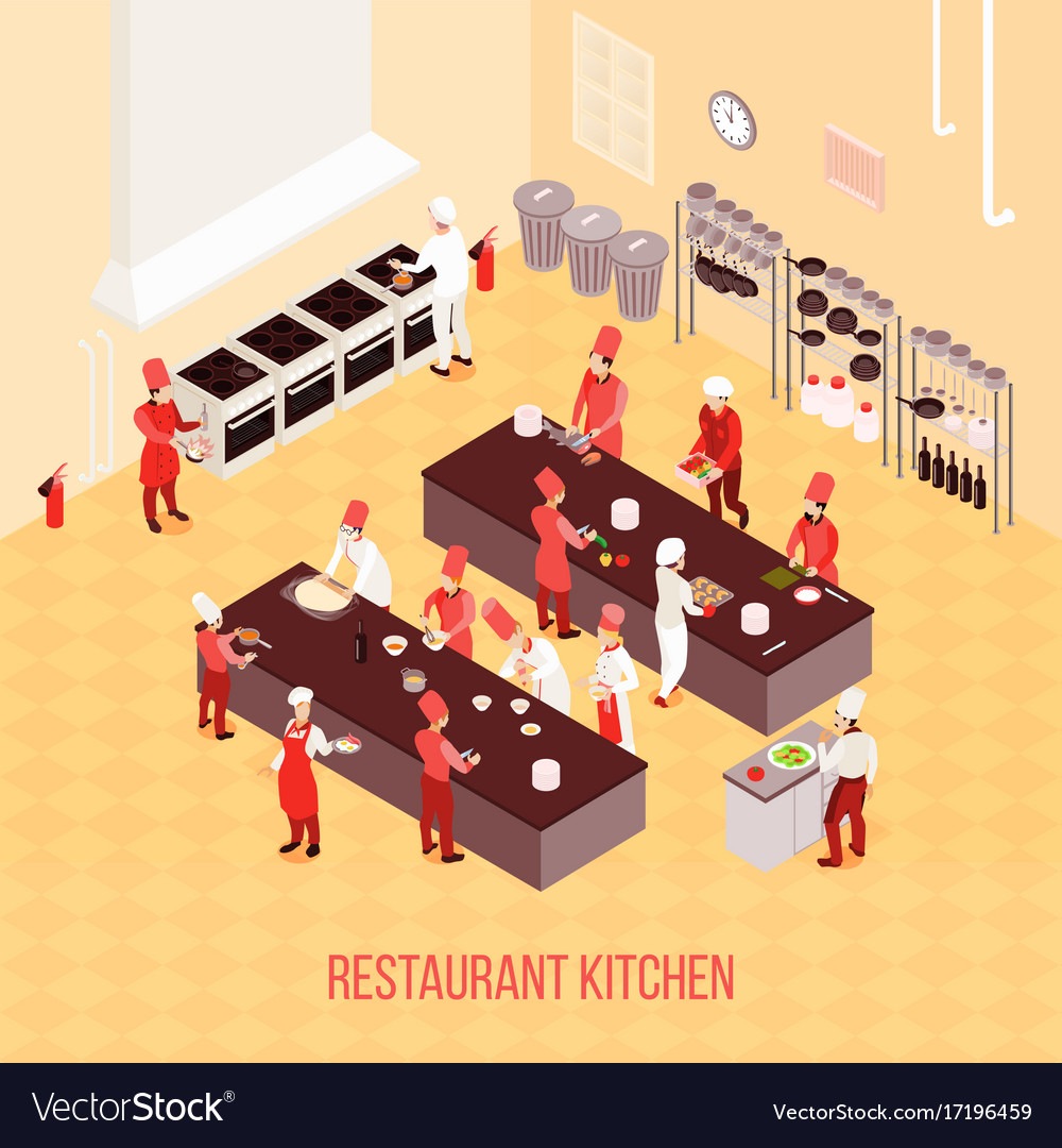 Restaurant kitchen isometric composition Vector Image