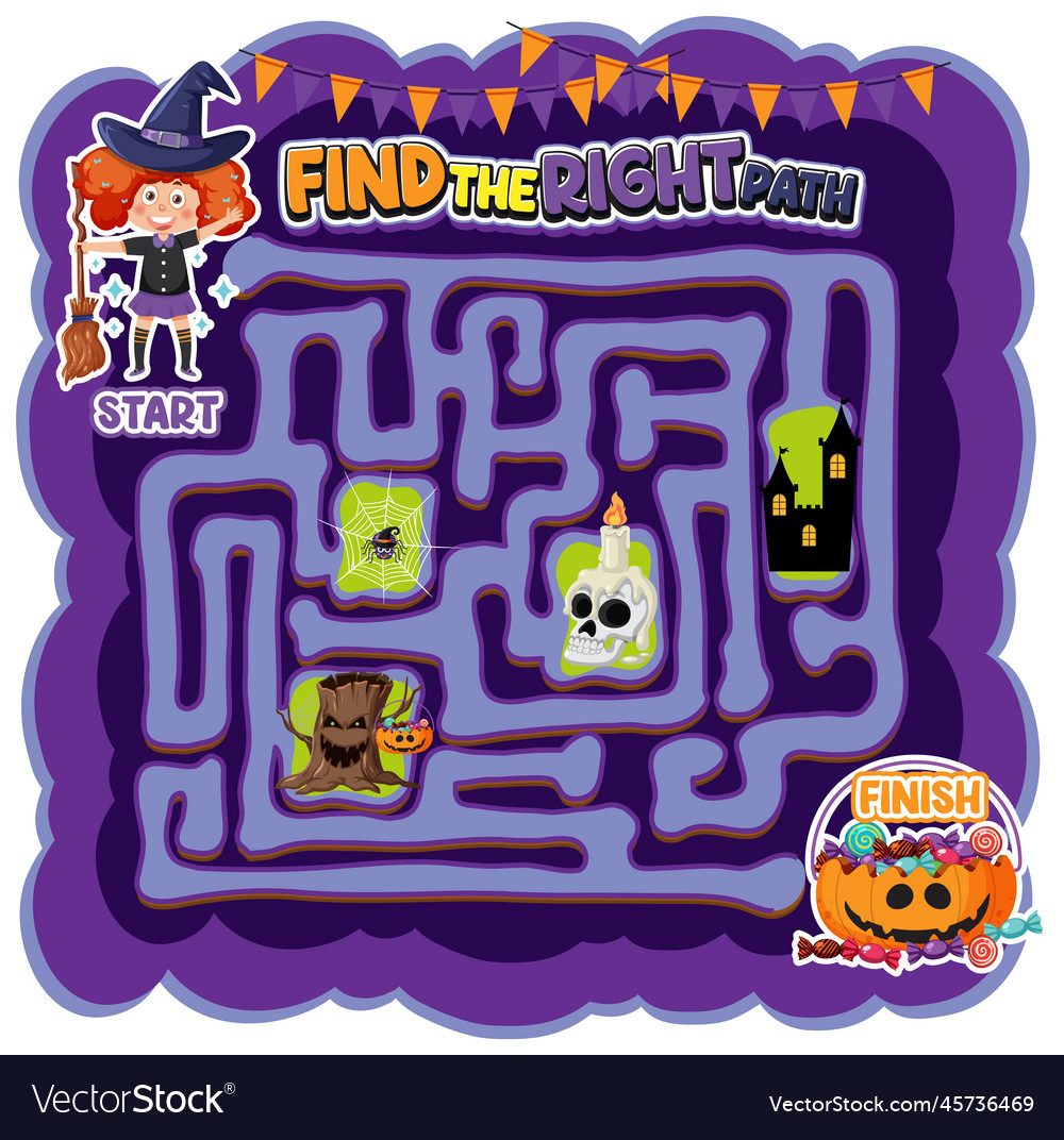 Maze game template in halloween theme for kids Vector Image