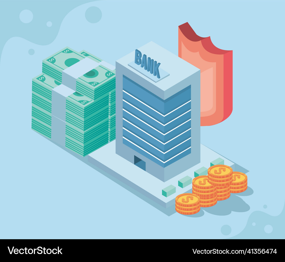 Bank building and dollars Royalty Free Vector Image