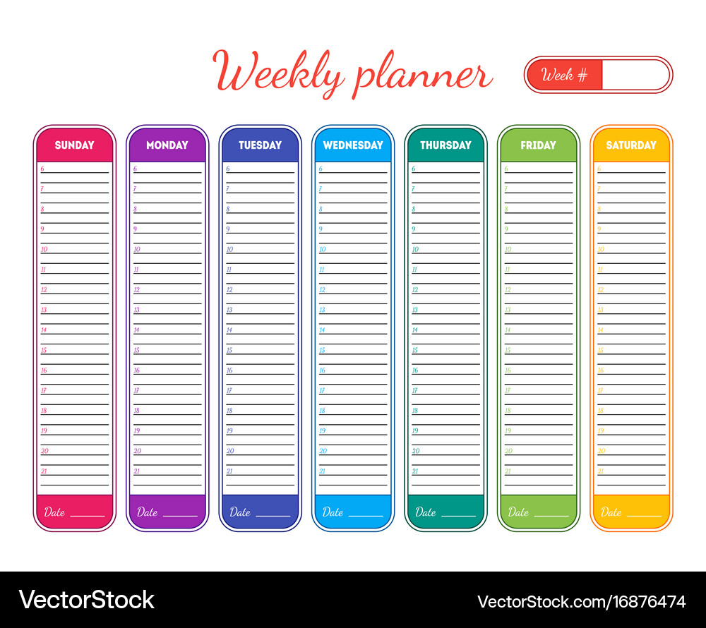 Colorful Weekly Planner Template Royalty Free Vector Image