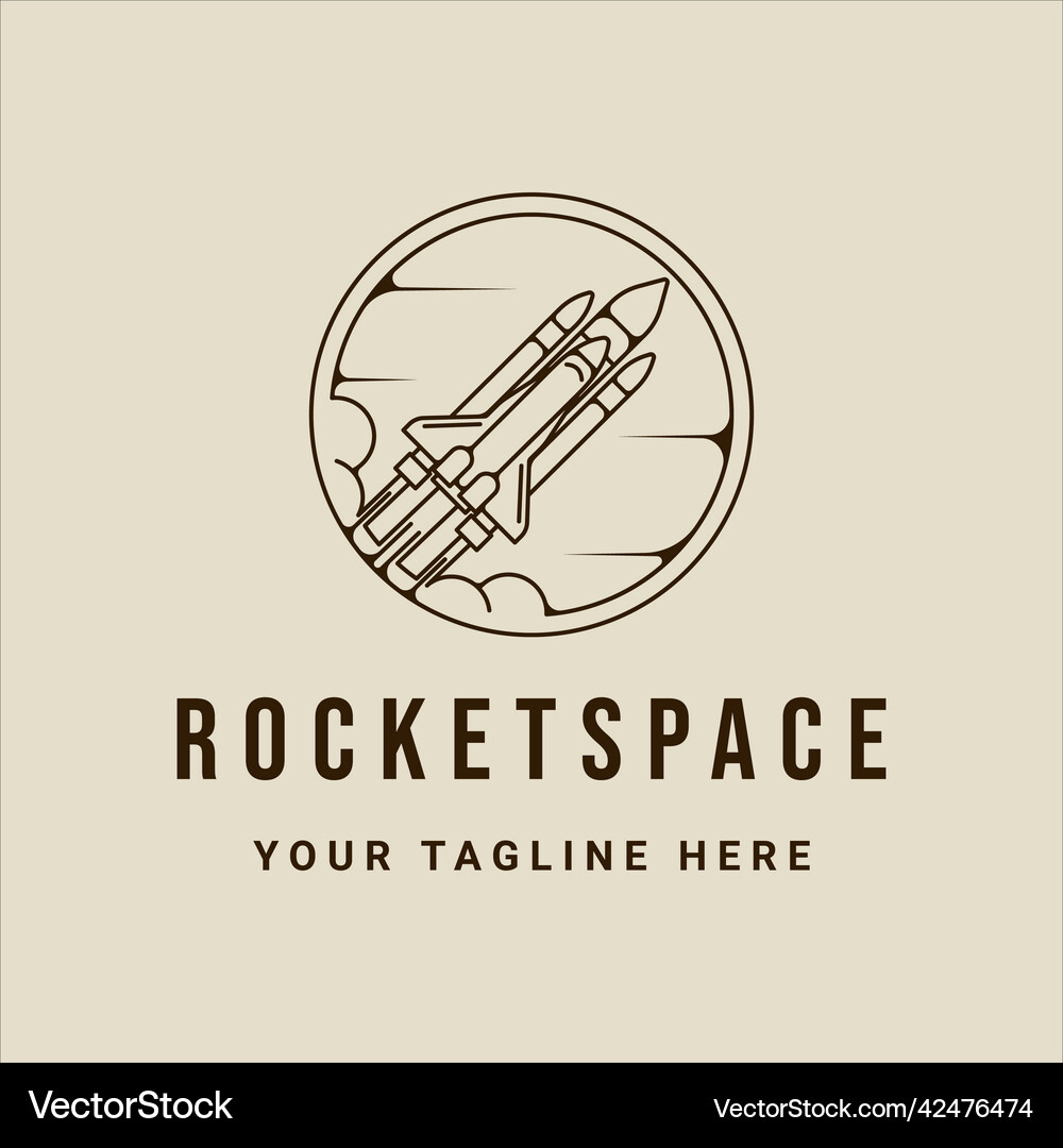 Rocket space line art simple vintage template Vector Image