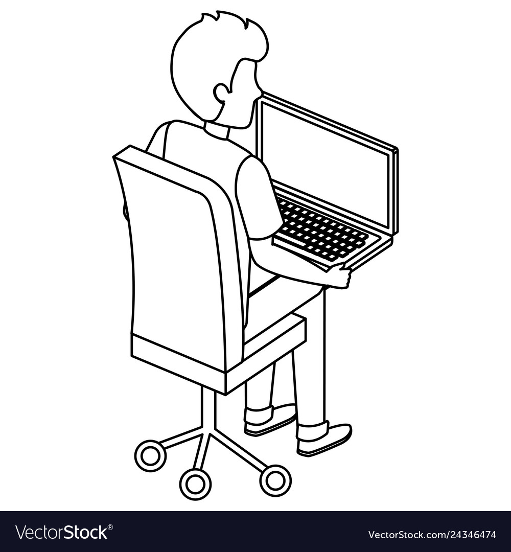 Young man with laptop computer Royalty Free Vector Image