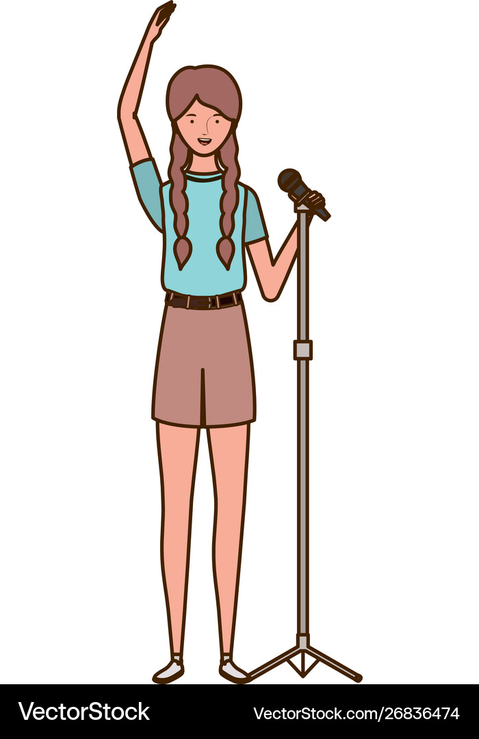 Young woman with microphone on white background Vector Image