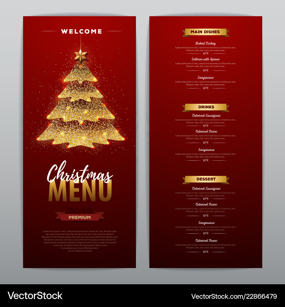 Christmas menu design with golden tree Royalty Free Vector