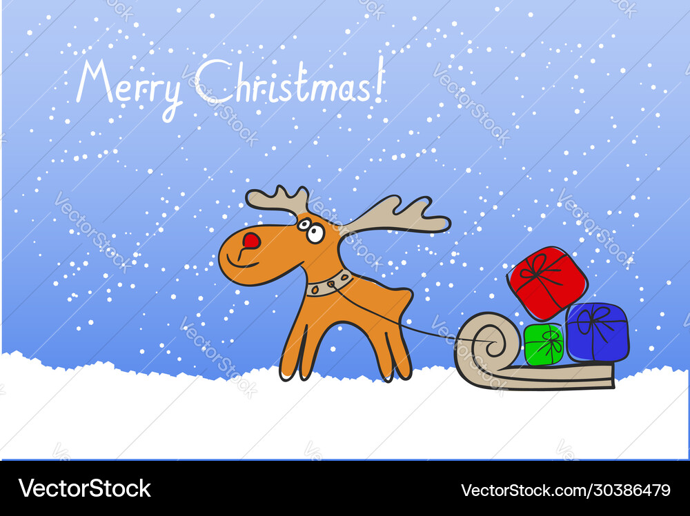 Christmas reindeer with a sleigh Royalty Free Vector Image