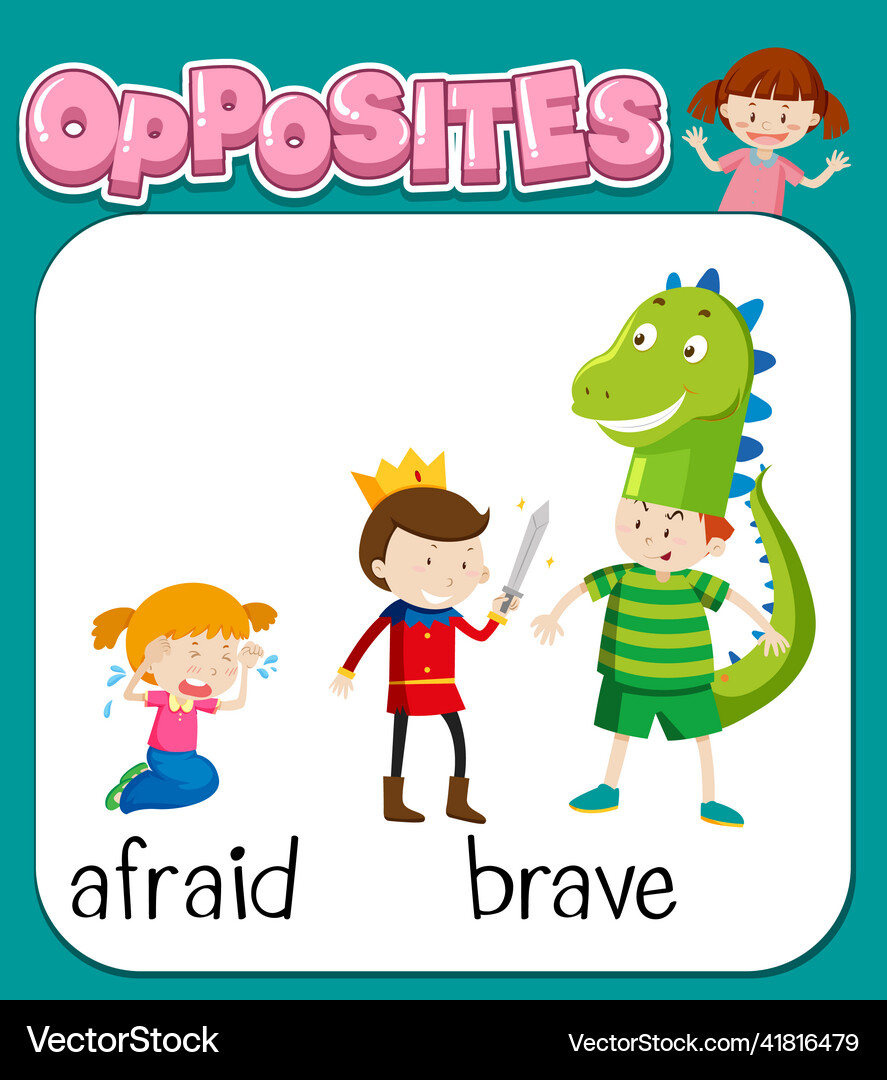 Opposite words for afraid and brave Royalty Free Vector