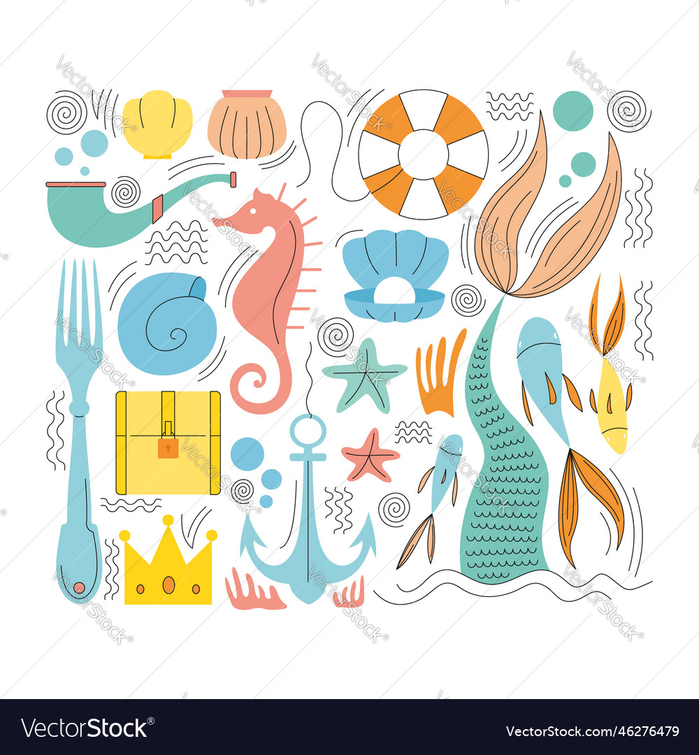 Sea elements Royalty Free Vector Image - VectorStock