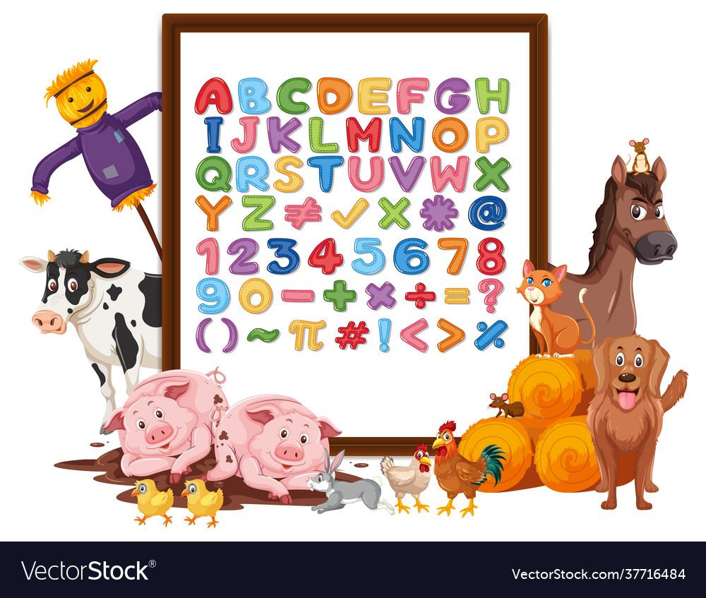 Alphabet a-z and math symbols on a board Vector Image