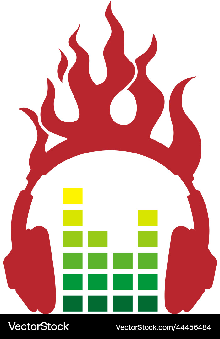 Headphone fire flame music sound disco dj logo Vector Image