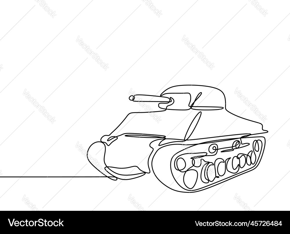 Tank continuous one line drawing battle machine Vector Image