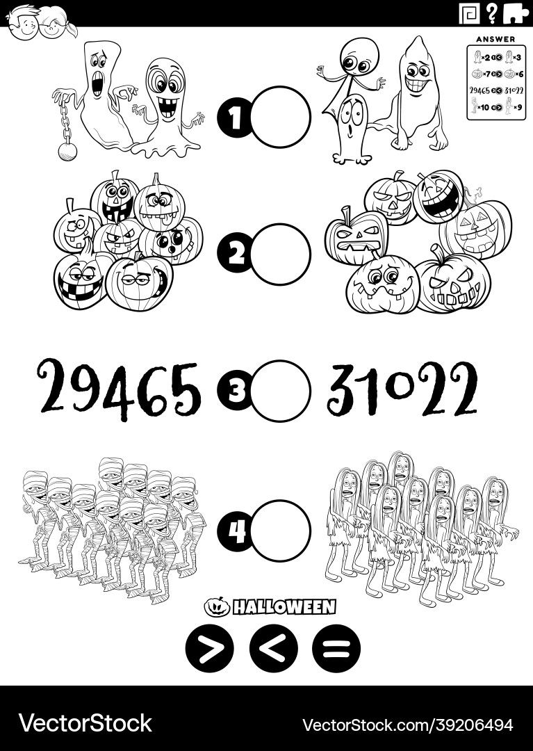 Greater or less task with halloween characters Vector Image
