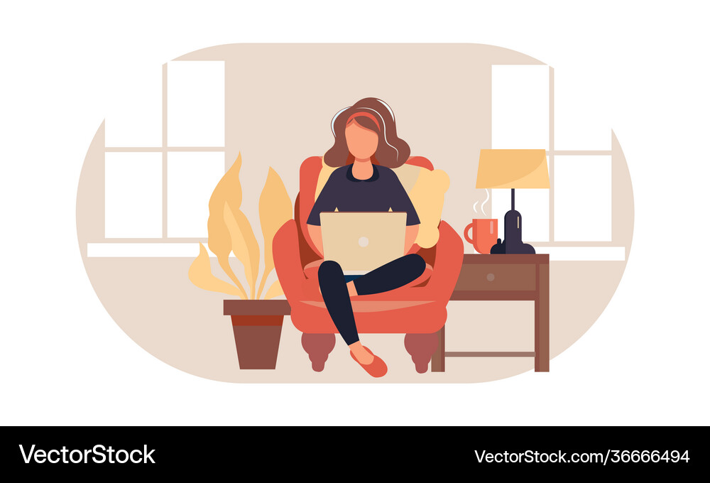 Working at home freelance woman work Royalty Free Vector
