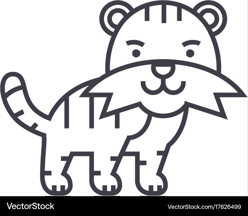Cute tiger line icon sign Royalty Free Vector Image