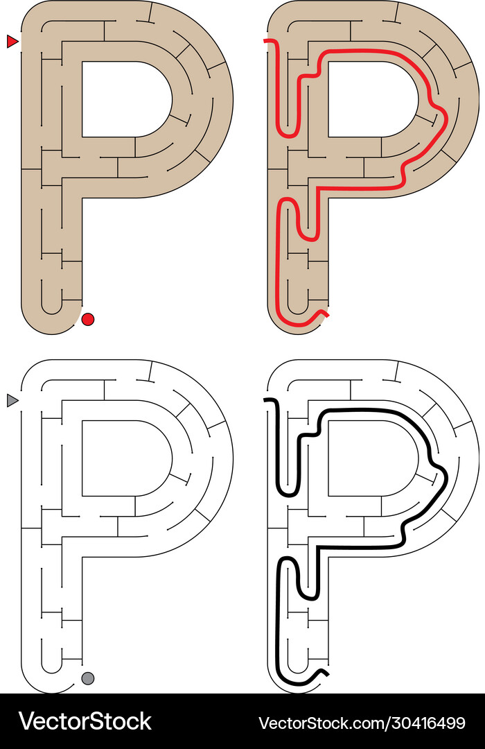 Easy alphabet maze - letter p Royalty Free Vector Image