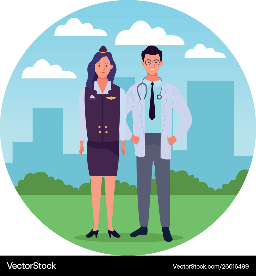 Professionals workers couple smiling cartoons Vector Image