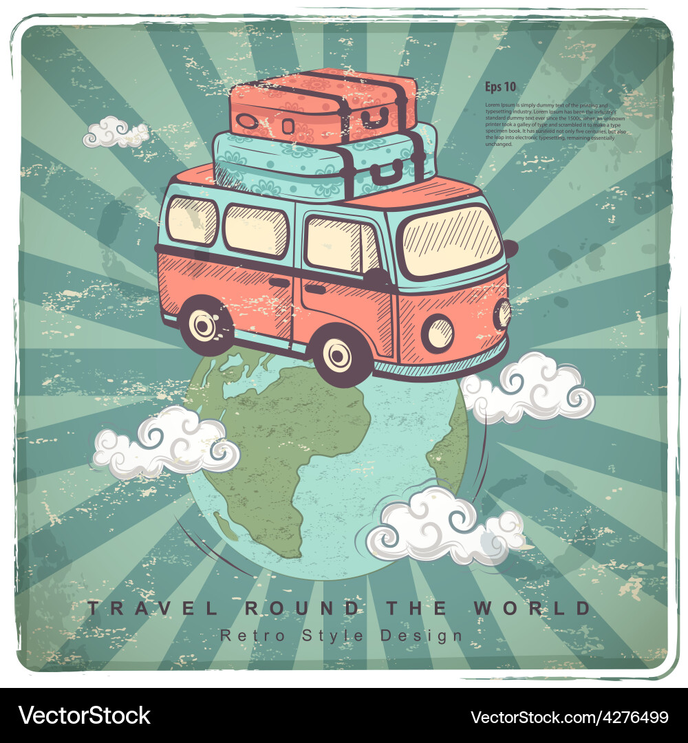 Retro travel car earth Royalty Free Vector Image