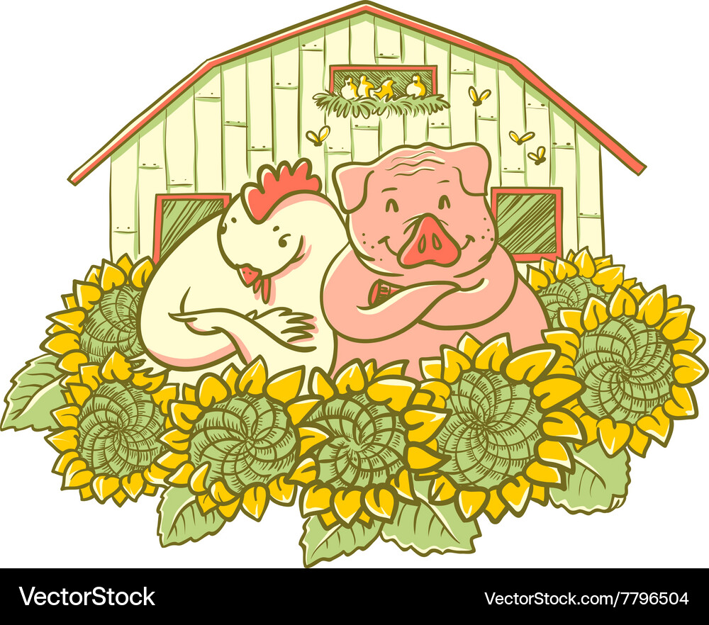 Chicken and pig on the farm Royalty Free Vector Image