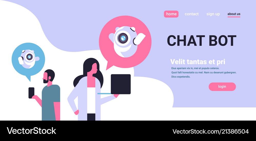 Couple man woman chatbot robot communication Vector Image