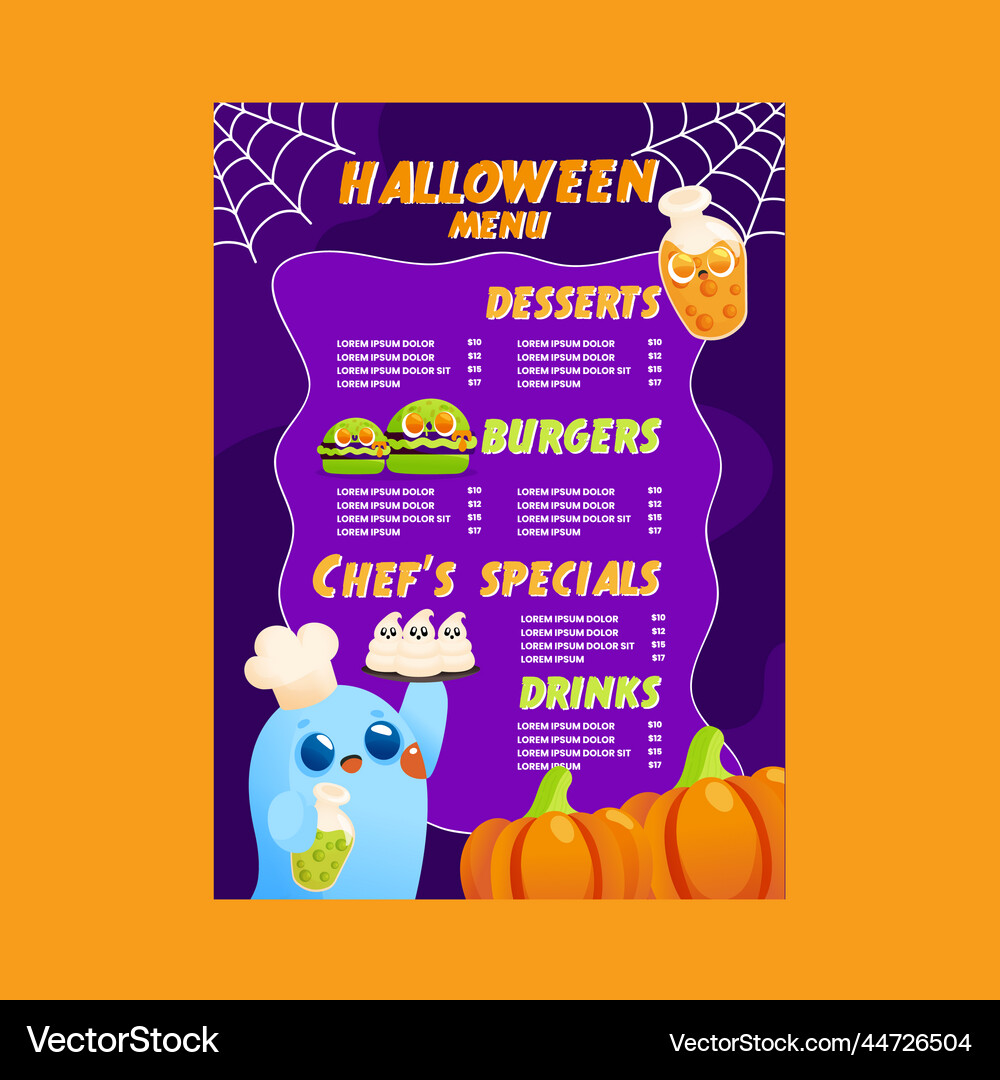 Drawn halloween menu template with design Vector Image
