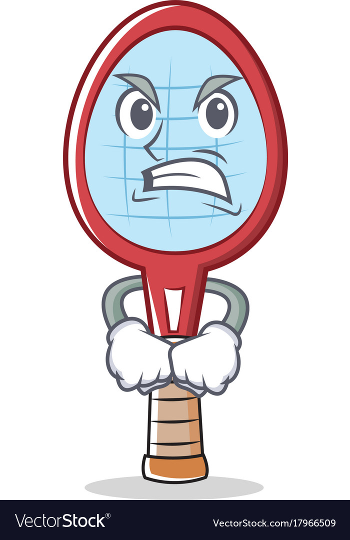 Angry tennis racket character cartoon Royalty Free Vector