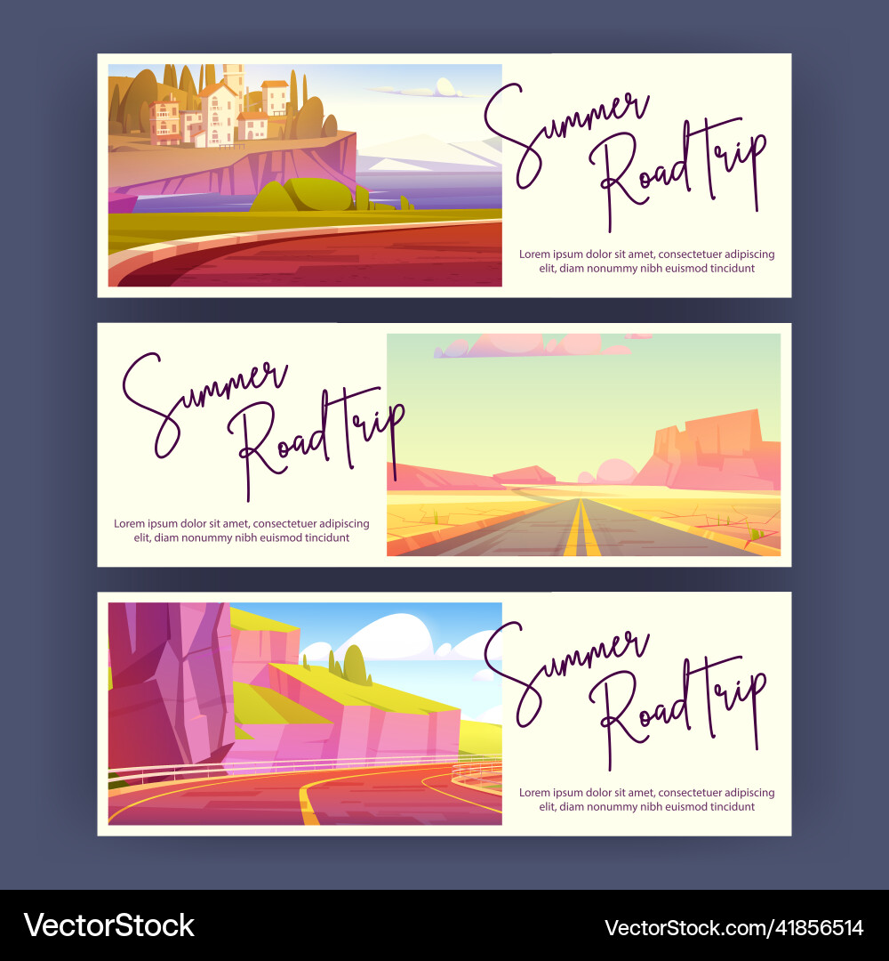 Summer road trip banners with landscapes Vector Image