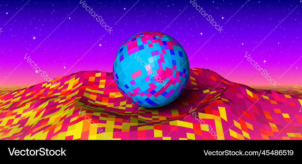 Abstract landscape with neon mountains and ball Vector Image