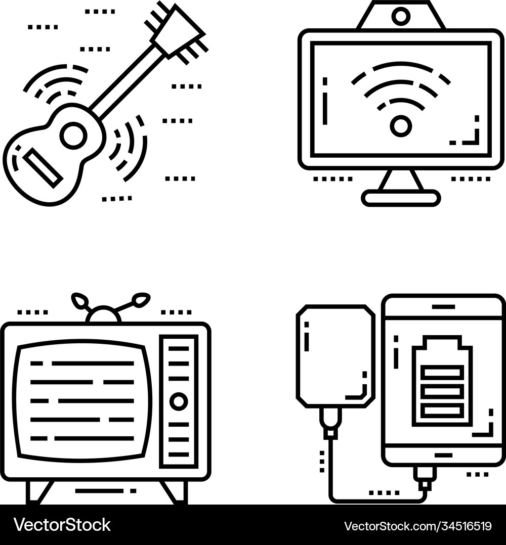 Bundle technology devices line icons Royalty Free Vector
