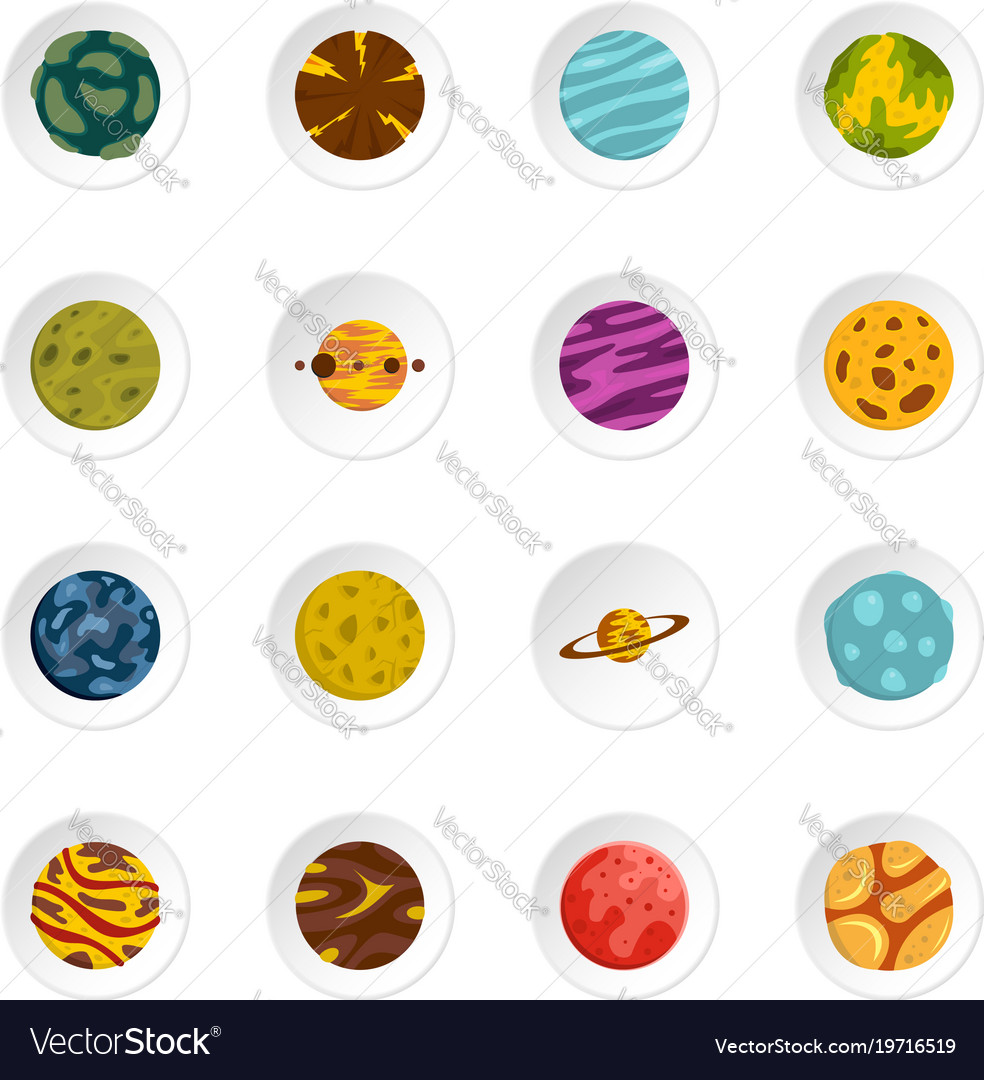 Fantastic planets icons set in flat style Vector Image