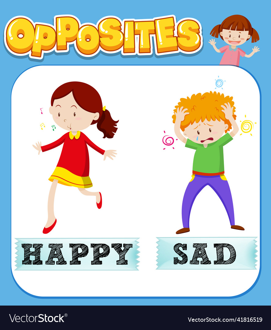 Opposite words for happy and sad Royalty Free Vector Image
