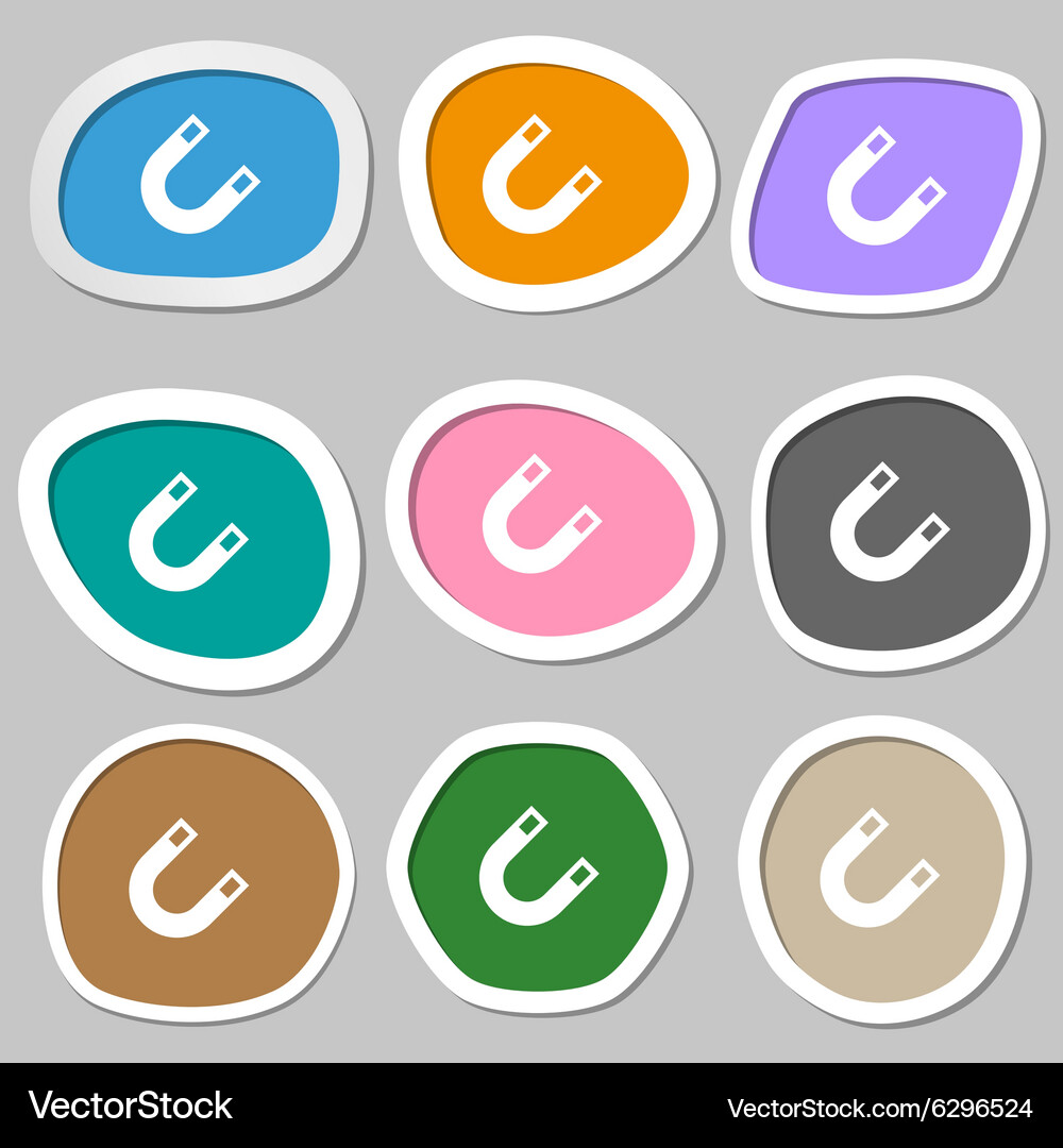 Magnet horseshoe icon symbols multicolored paper Vector Image