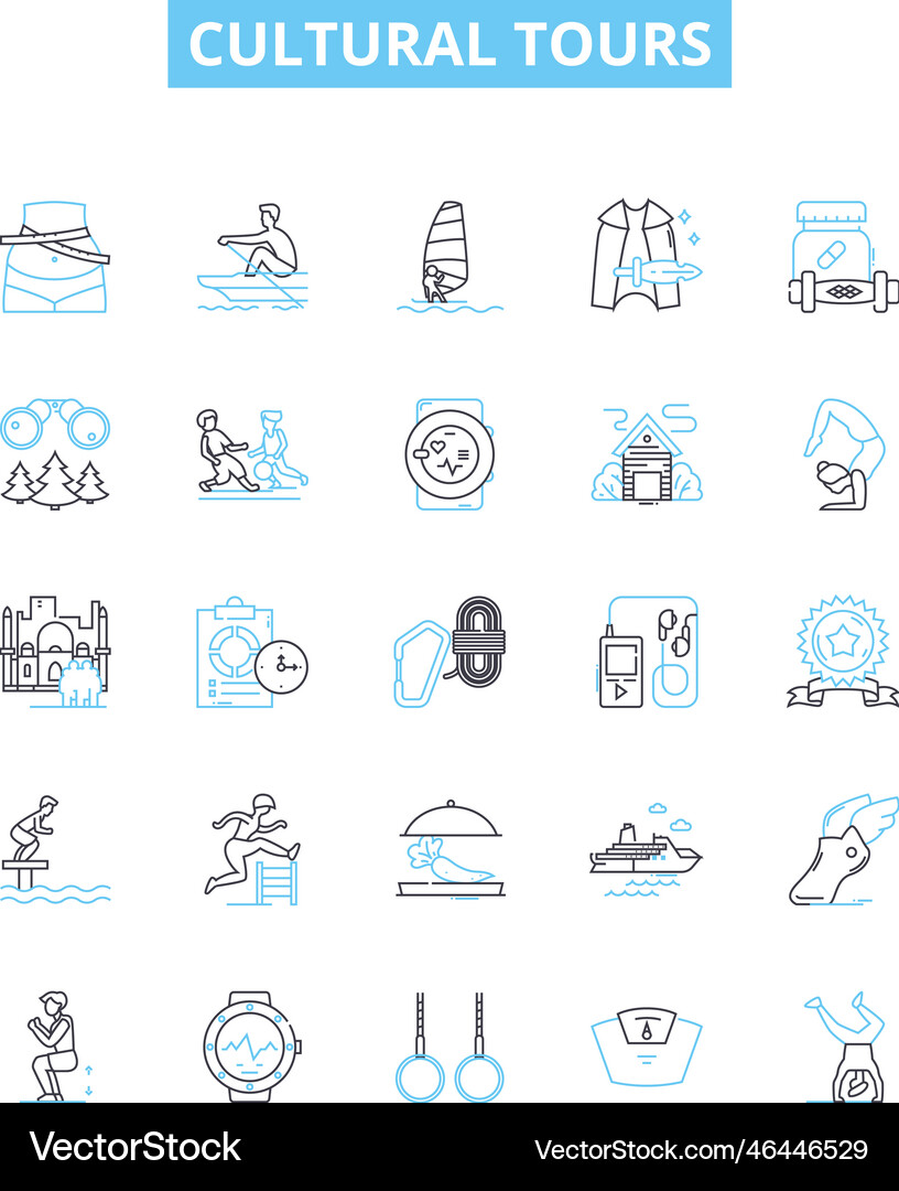 Cultural tours line icons set Royalty Free Vector Image