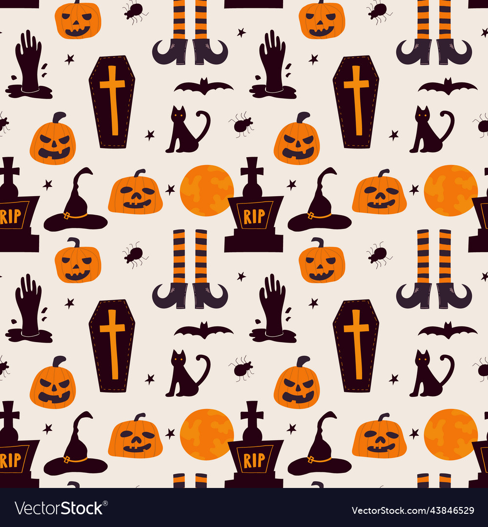 Seamless pattern with pumpkins coffins Royalty Free Vector Seamless pattern with pumpkins coffins Royalty Free Vector