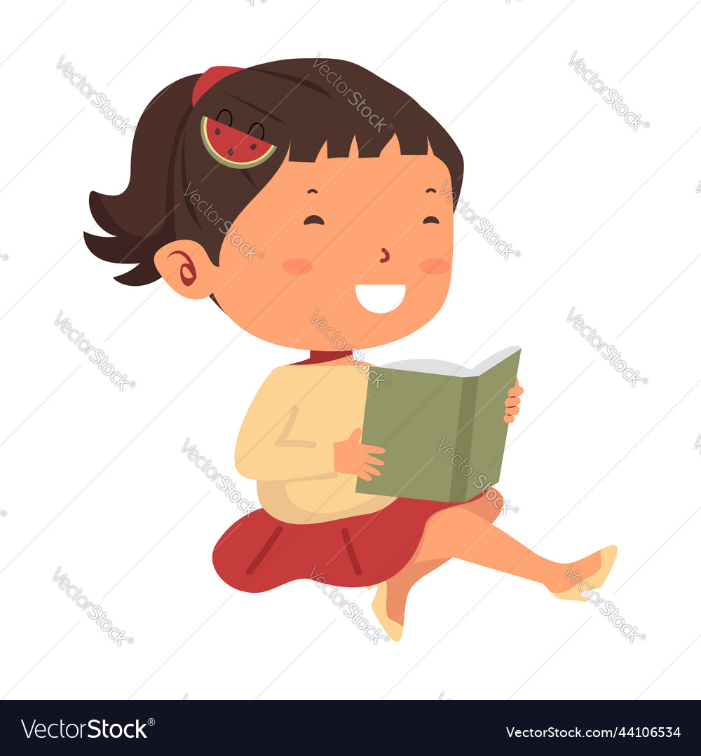Cute Girl Sit Reading Book Royalty Free Vector Image
