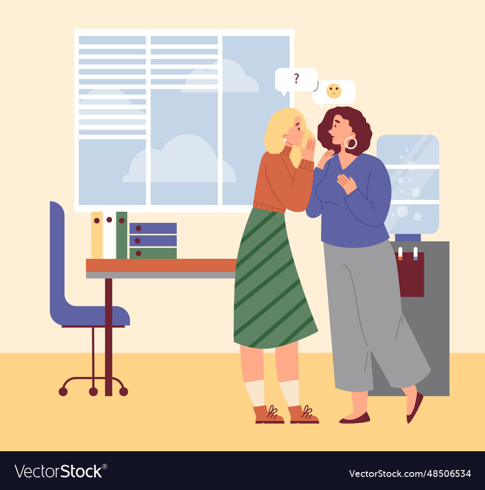 Female colleagues gossip in office workplace flat Vector Image Female colleagues gossip in office workplace flat Vector Image