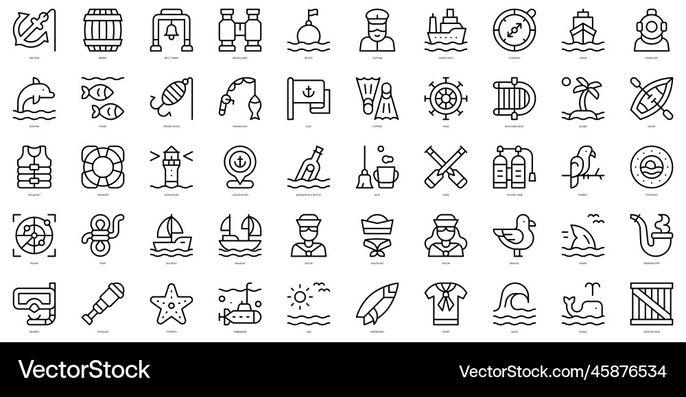 Set of thin line sailor icons Royalty Free Vector Image