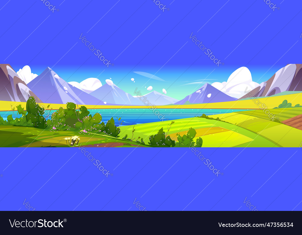 Spring mountain nature and green field landscape Vector Image