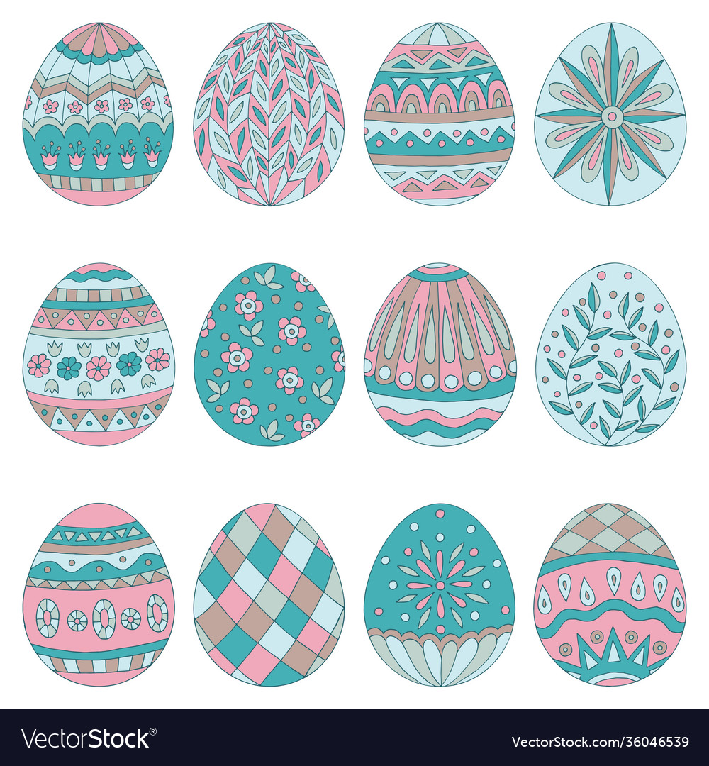 Set easter eggs with abstract patterns Royalty Free Vector