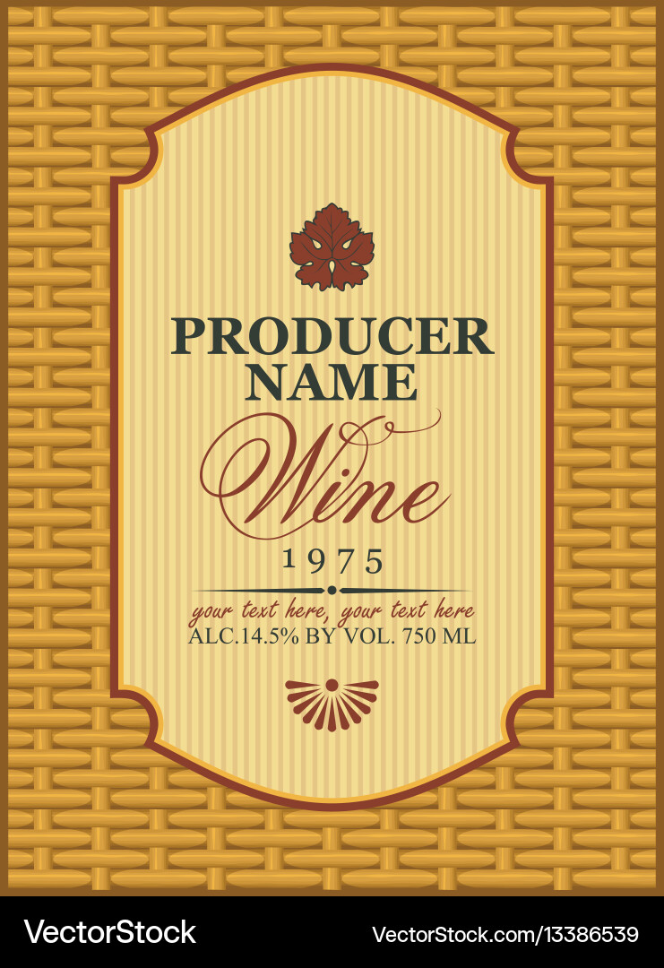 Wine labels in a frame on basket Royalty Free Vector Image