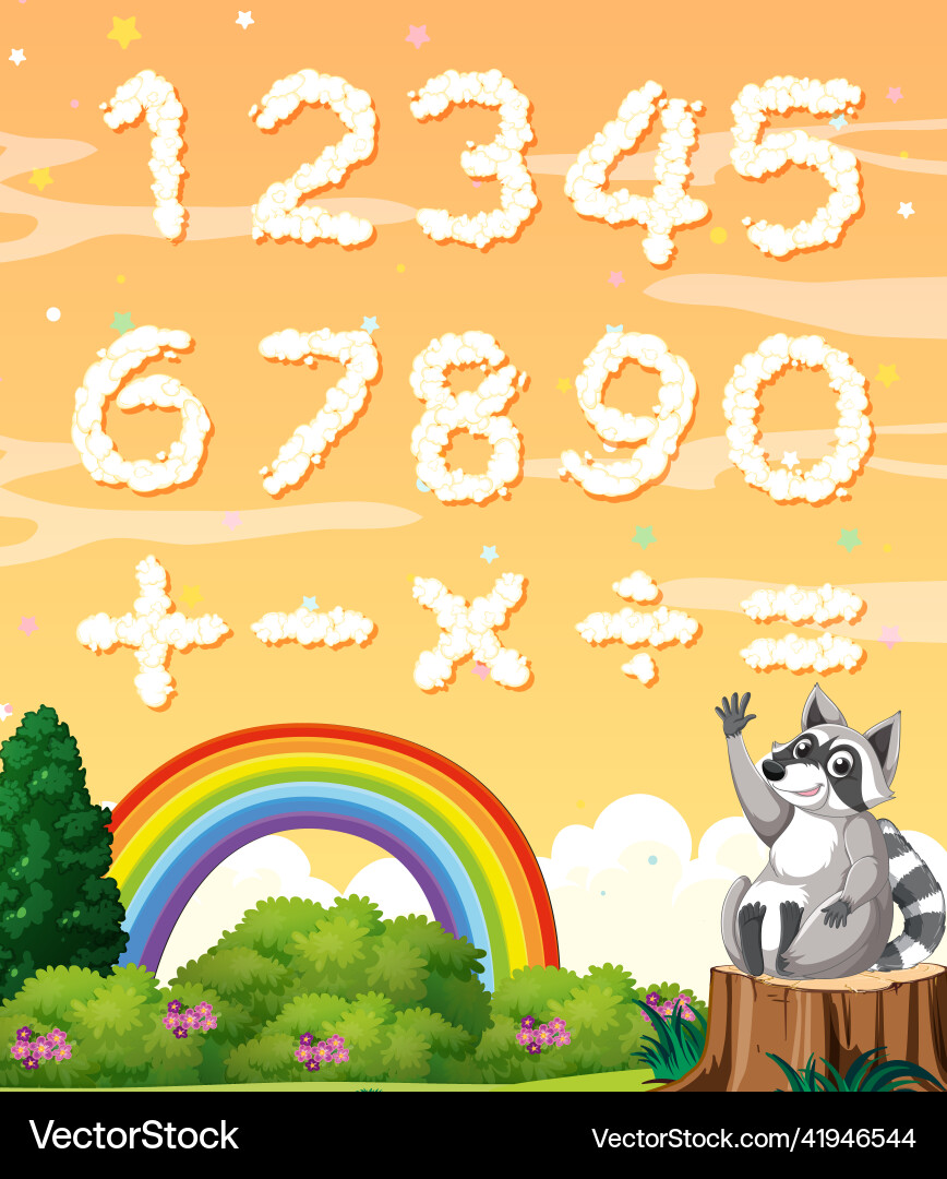 Number 0 to 9 with math symbols Royalty Free Vector Image