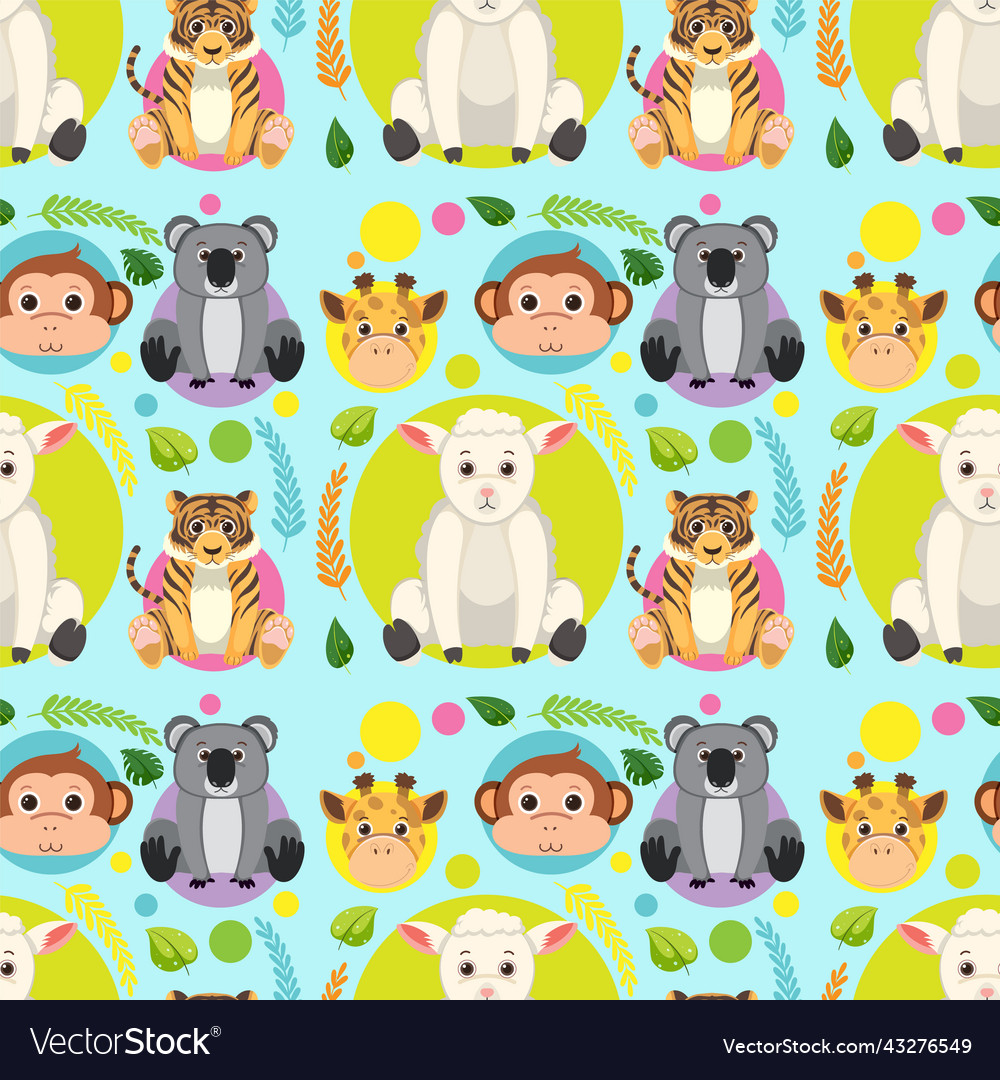 Cute animals seamless pattern Royalty Free Vector Image