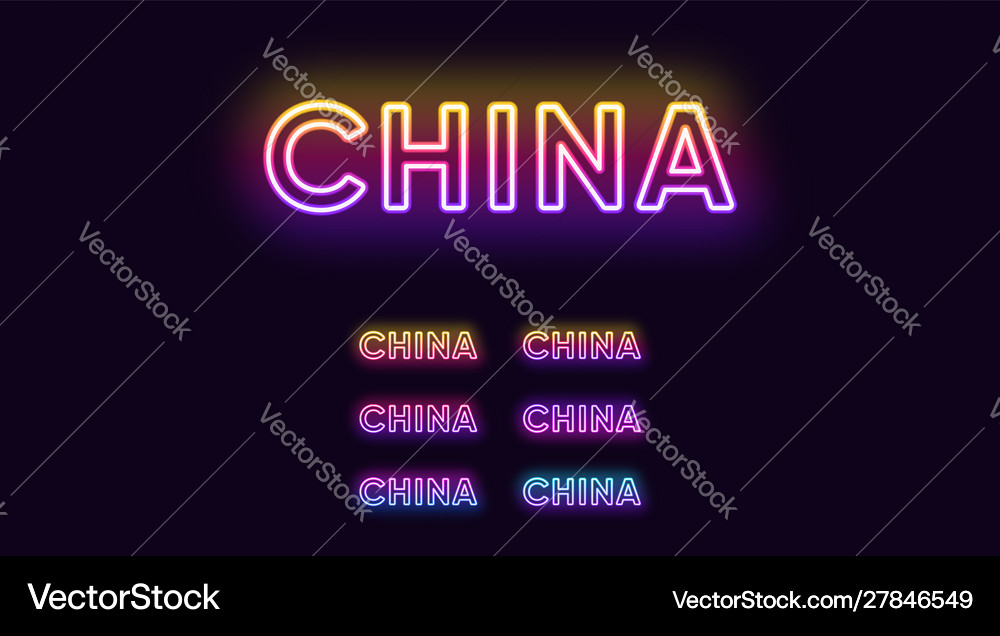 Neon china name asian country text Royalty Free Vector Image