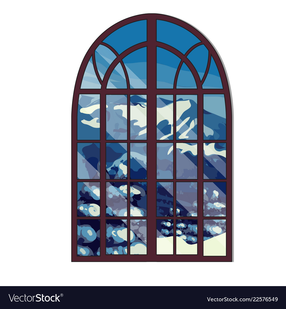Window overlooking snow-capped mountains Vector Image Window overlooking snow-capped mountains Vector Image