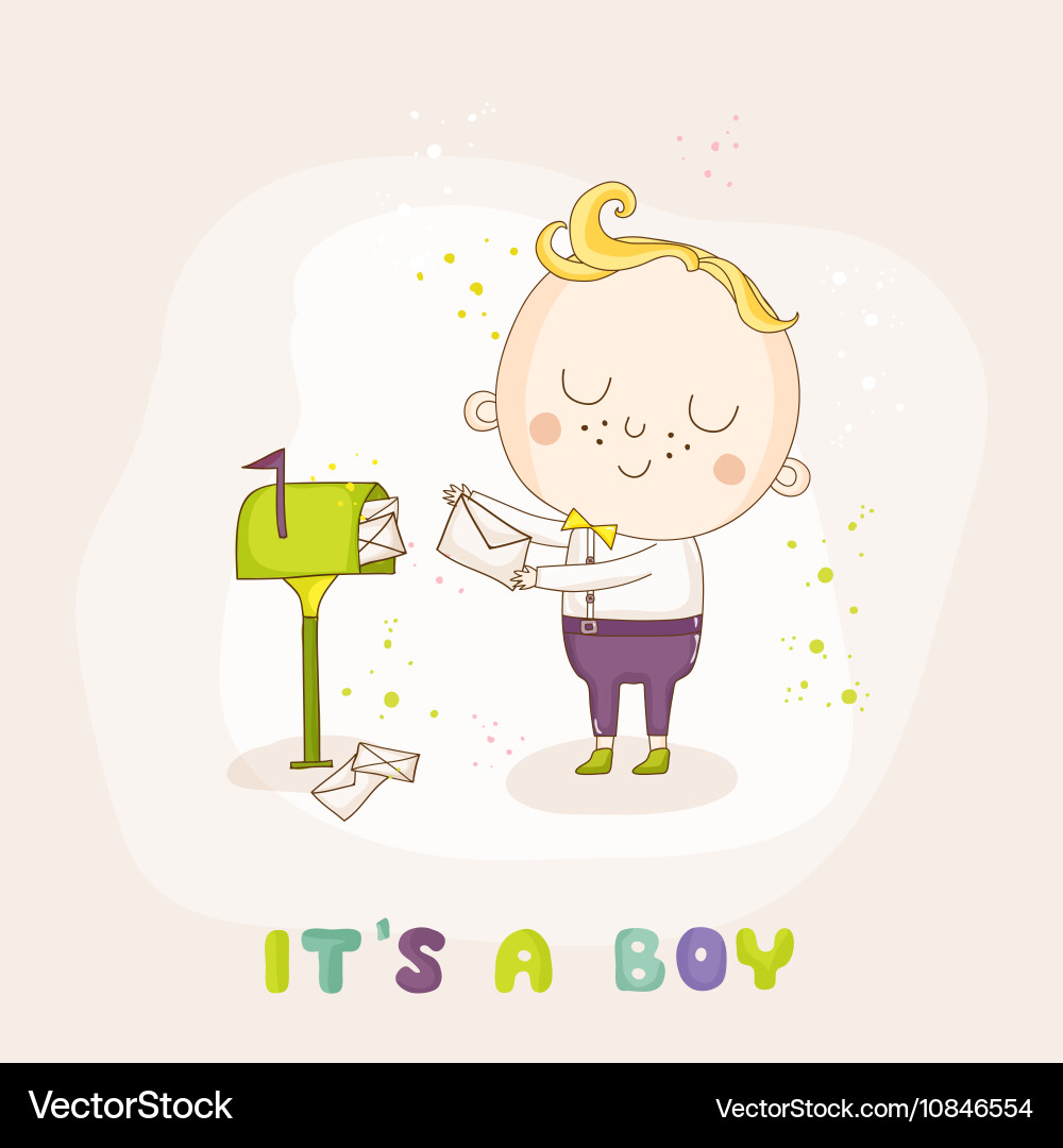 Baby boy with mail - shower or arrival card Vector Image
